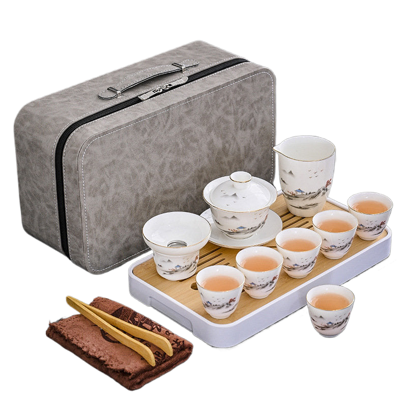 Business Gift Tea Set Sheep Grease Jade Ceramic Teaware Kung Fu Tea Se ...