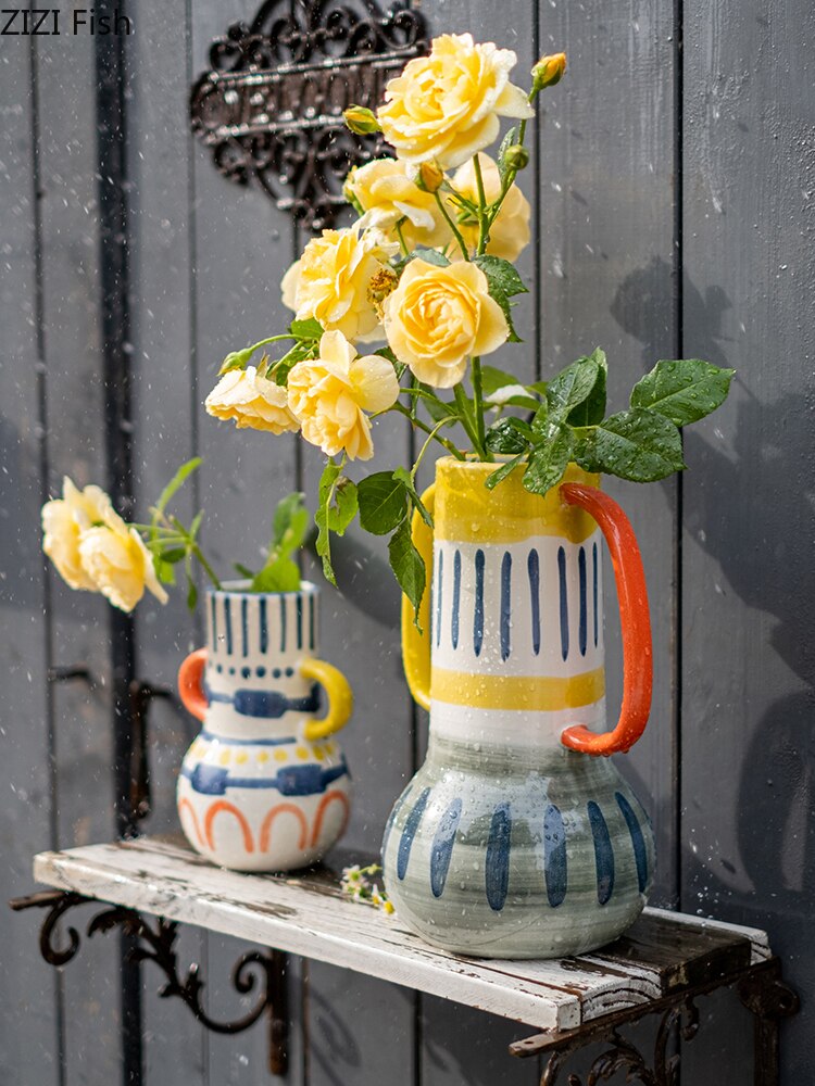 Creative ceramic vase Abstract color graffiti handle Handmade Art flow ...