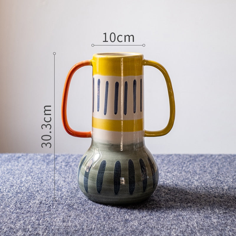 Creative ceramic vase Abstract color graffiti handle Handmade Art flow ...