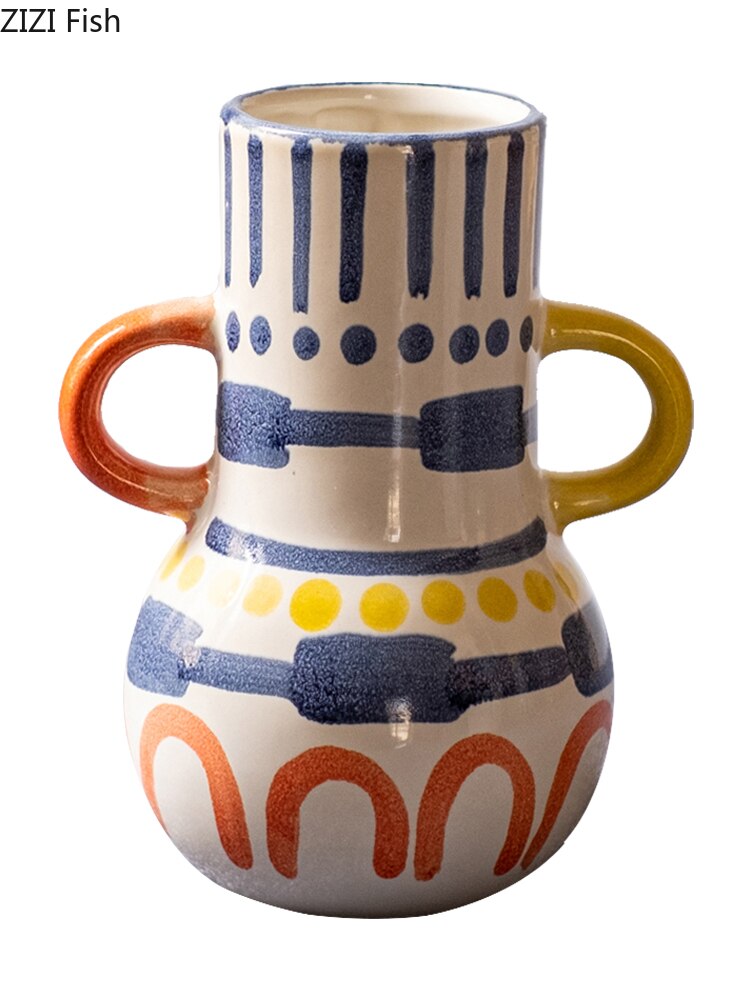 Creative ceramic vase Abstract color graffiti handle Handmade Art flow ...