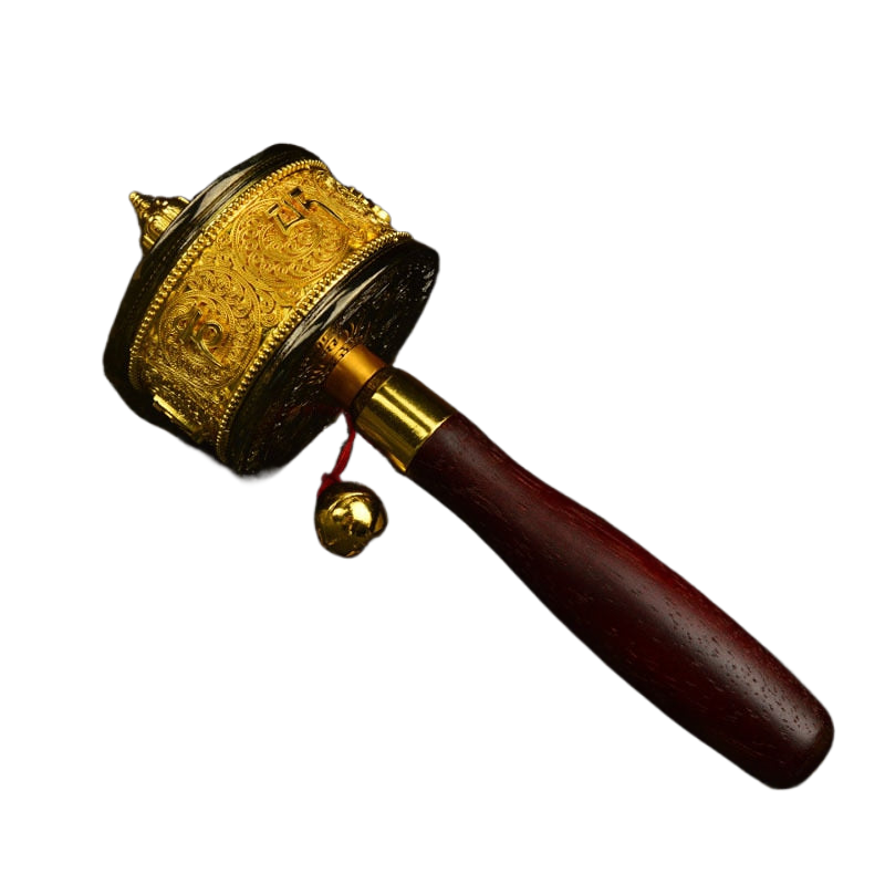 Double bearing alloy wooden handle hand prayer wheel Tantric Buddhist ...