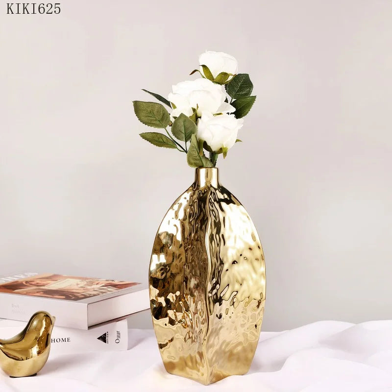 European Ceramic Vase Luxury Electroplating Golden Flower Arrangement ...