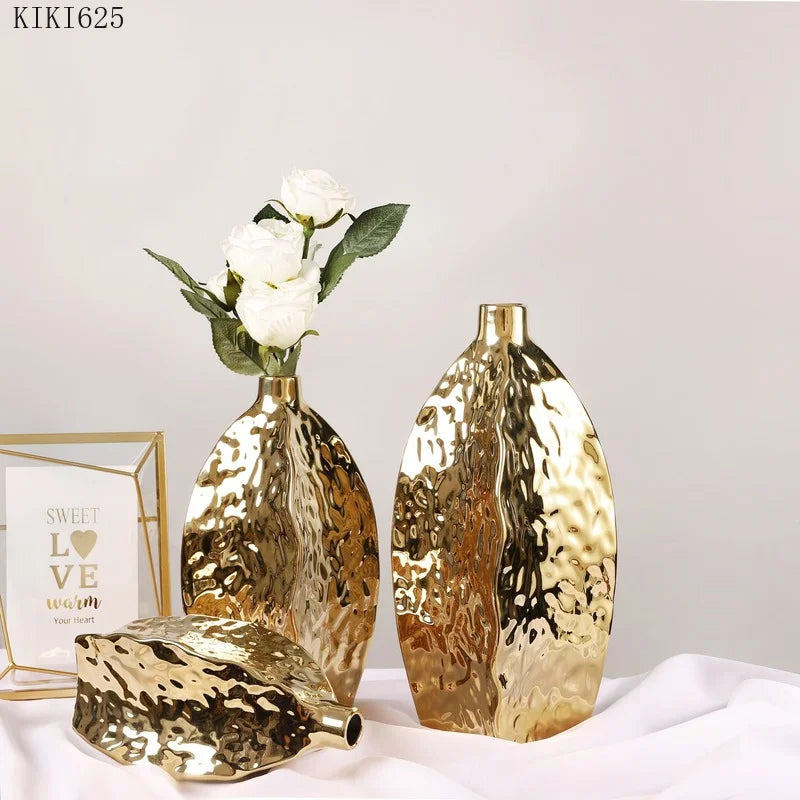 European Ceramic Vase Luxury Electroplating Golden Flower Arrangement ...