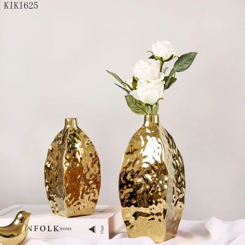 European Ceramic Vase Luxury Electroplating Golden Flower Arrangement ...