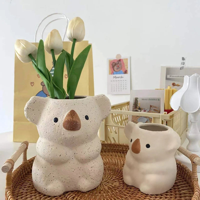 Cartoon Cute Koala Vase Resin Flower Pot Mini Bonsai Succulent Plant P ...
