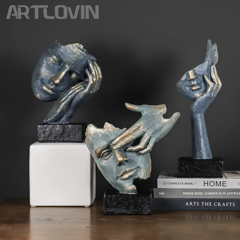 Fashion Vintage Abstract Face Mask Sculptures Resin Character Figures ...