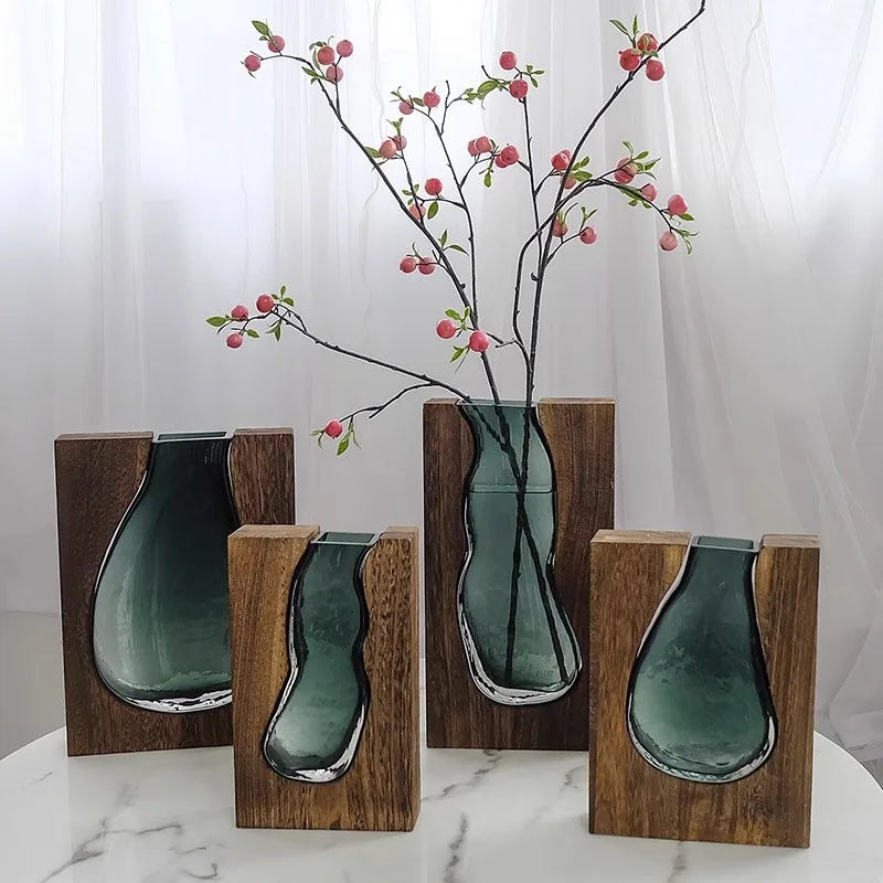 Wooden Glass Vase Decoration Water-Raised Flowers Living Room Dining T ...