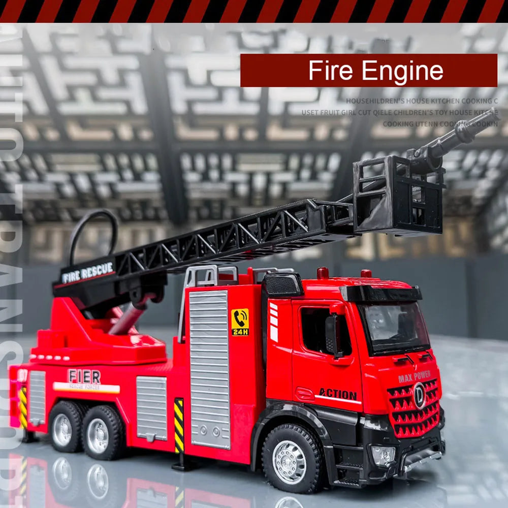 1:32 Alloy Fire Engine Cars Toy Miniature Model Doors Opened Aerial La ...