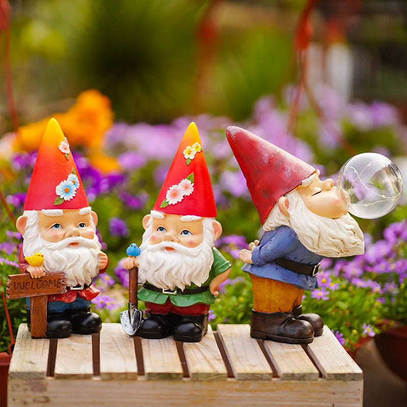 NORTHEUINS Resin Dwarf Bubble Solar Light Figurines Pygmy Decorative S ...