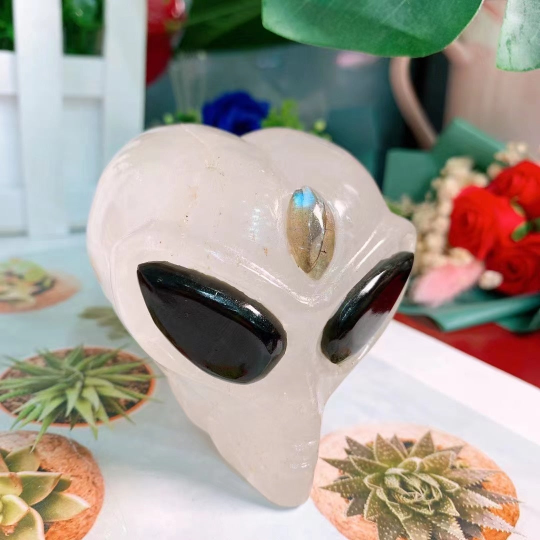 Natural Stone Carved Figurine Alien Skull Statue Healing Crystal Diffe ...