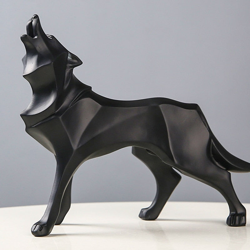 Resin Abstract Wolf Statue Nordic Geometric Animal Figurines Wolf Scul ...