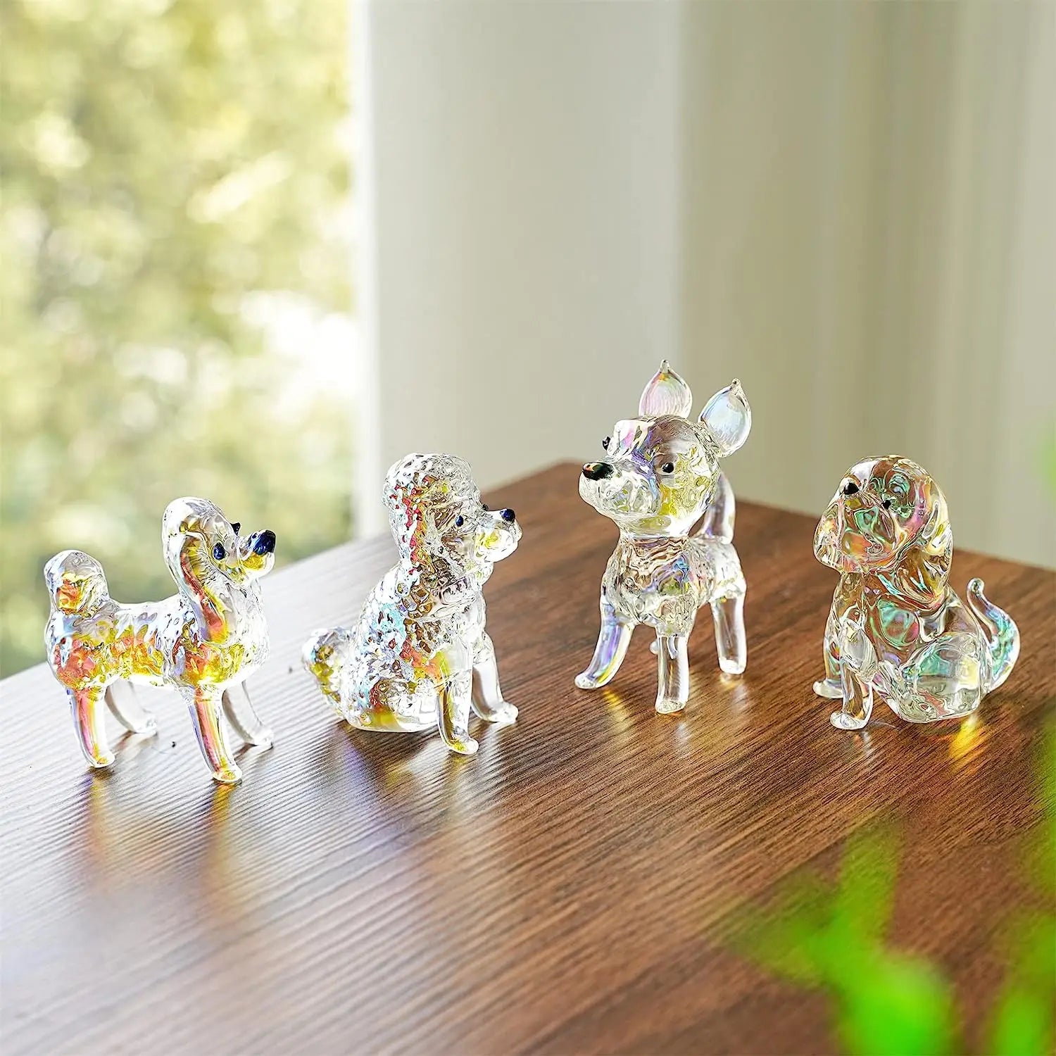 4 Different Shaped Crystal Dogs Figurines Art Glass Ornament Statue An ...