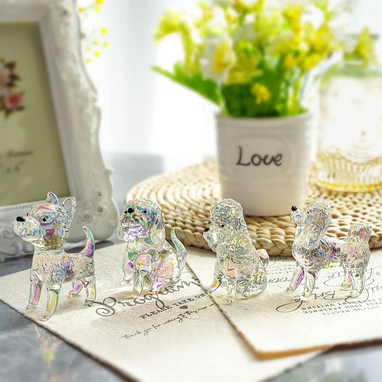 4 Different Shaped Crystal Dogs Figurines Art Glass Ornament Statue An ...