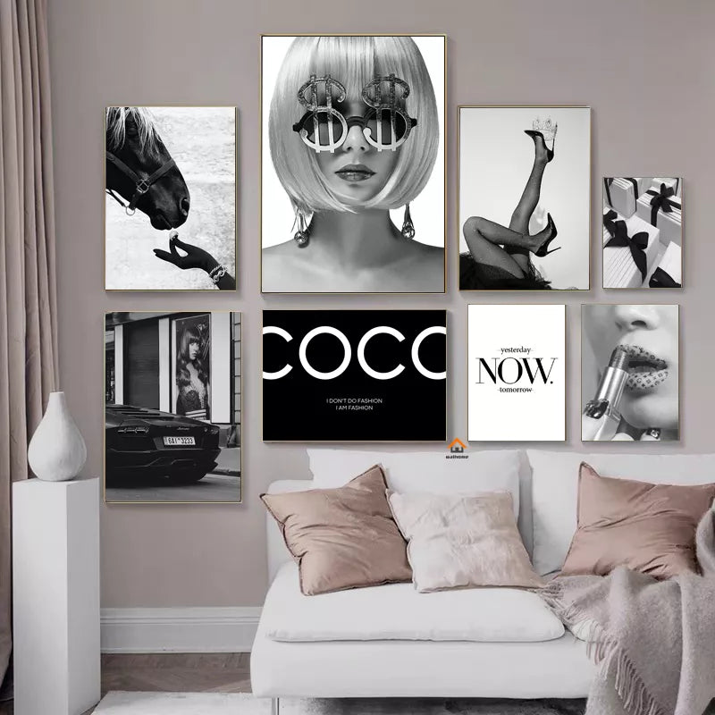 Modern Black White Fashion Sexy Gir Poster Aesthetic Canvas Painting W ...