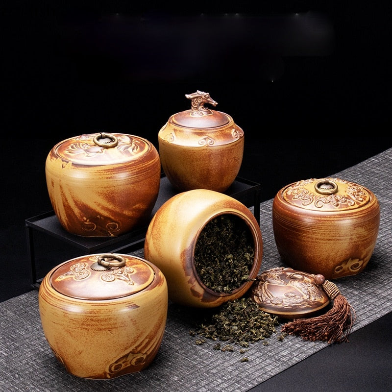 Tea Caddy Ceramic Jar Moisture-proof Sealed Tank Tea Box Candy Jar Sto ...